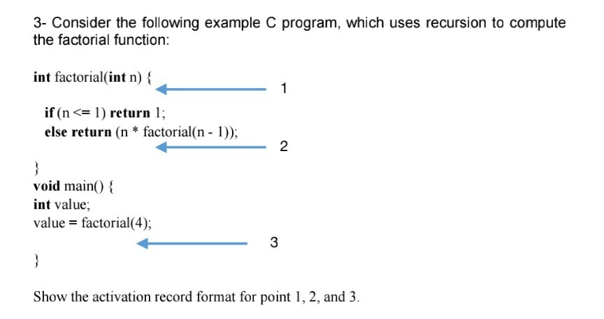 Solved 3- Consider the following example C program, which | Chegg.com