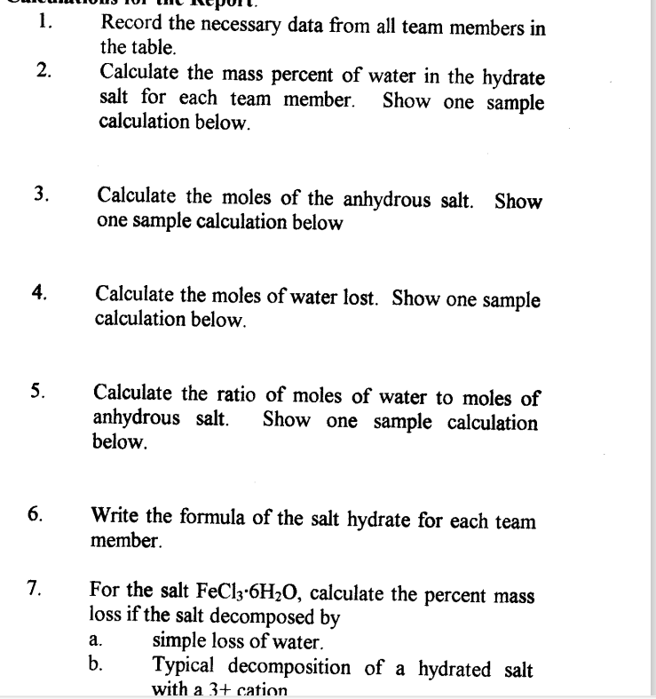 1. Record the necessary data from all team members in | Chegg.com