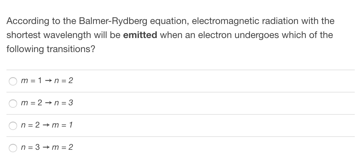 Solved According to the Balmer-Rydberg equation, | Chegg.com