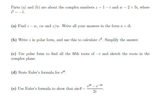 Solved Parts (a) and (b) are about the complex numbers 2 | Chegg.com