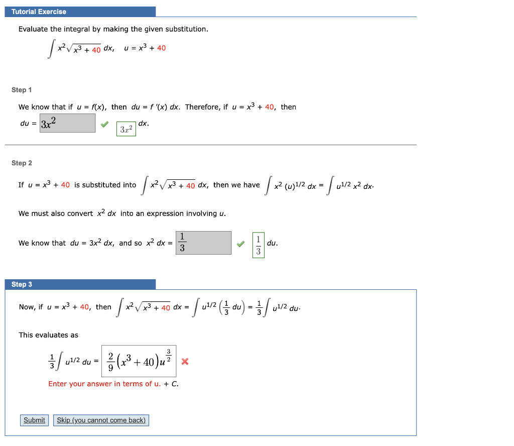 Solved Tutorial Exercise Evaluate the integral by making the | Chegg.com