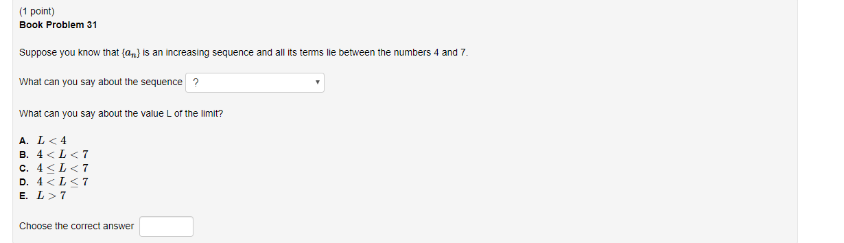 Solved (1 point) Book Problem 31 Suppose you know that {an} | Chegg.com