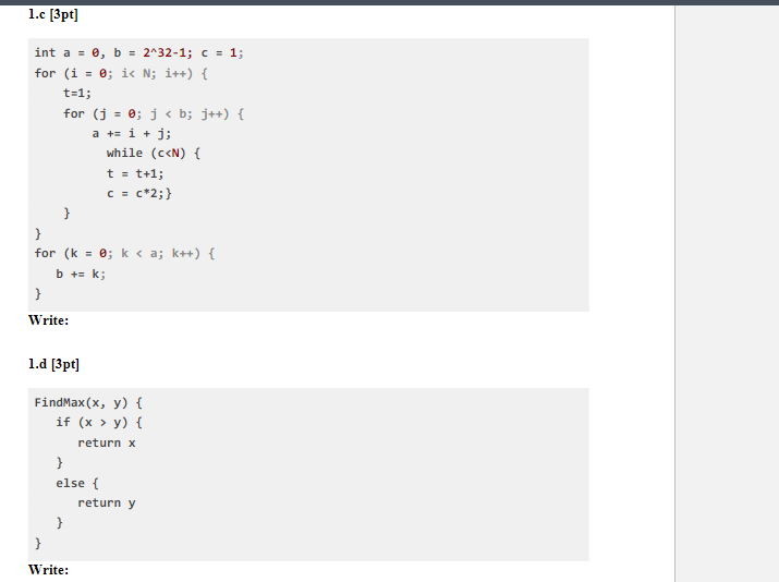 Solved 1.c [3pt] int a=0,b=2∧32−1;c=1; for (i=θ;iy){ return | Chegg.com