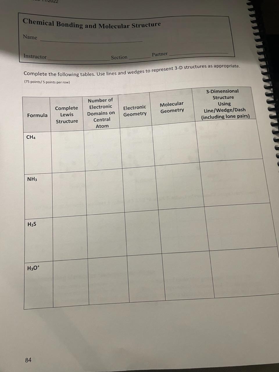 Solved Chemical Bonding and Molecular Structure Name | Chegg.com