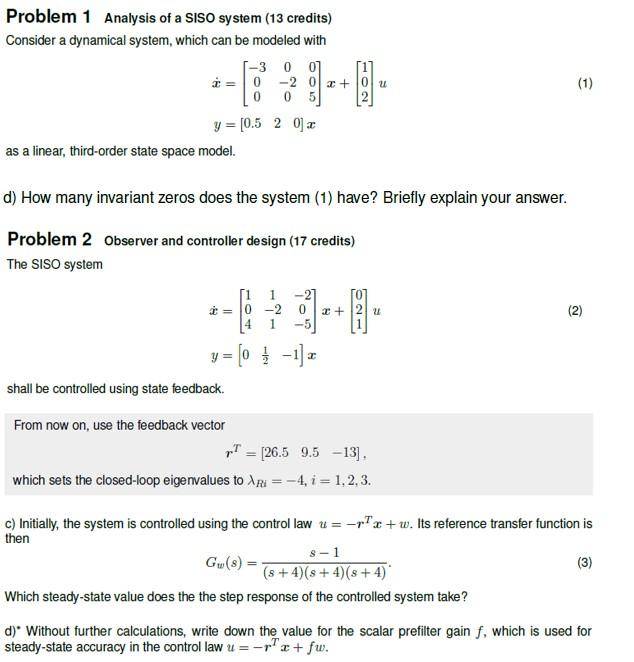 Solved Problem 1 Analysis Of A Siso System 13 Credits