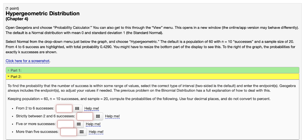 Solved (1 point) Hypergeometric Distribution (Chapter 4) | Chegg.com