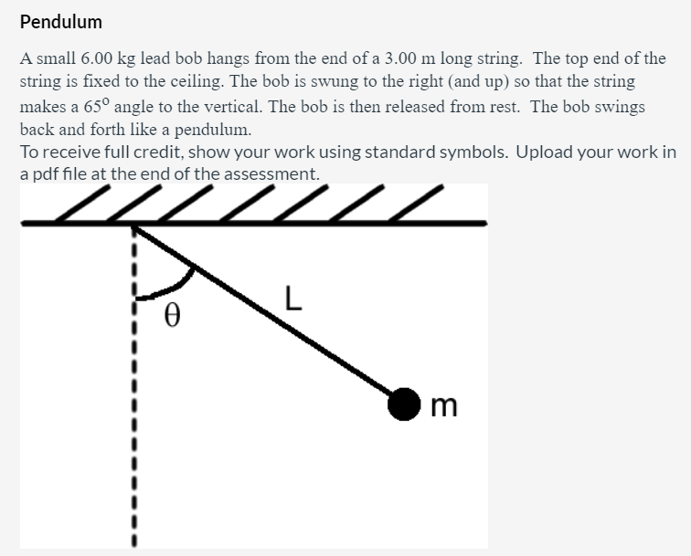 Solved Pendulum A small 6.00 kg lead bob hangs from the end | Chegg.com