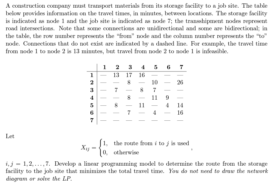 Solved A construction company must transport materials from | Chegg.com