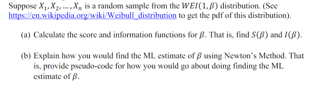 Solved Suppose X1,X2,…,Xn is a random sample from the | Chegg.com