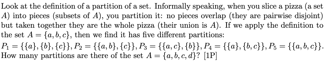 Solved Look at the definition of a partition of a set. | Chegg.com