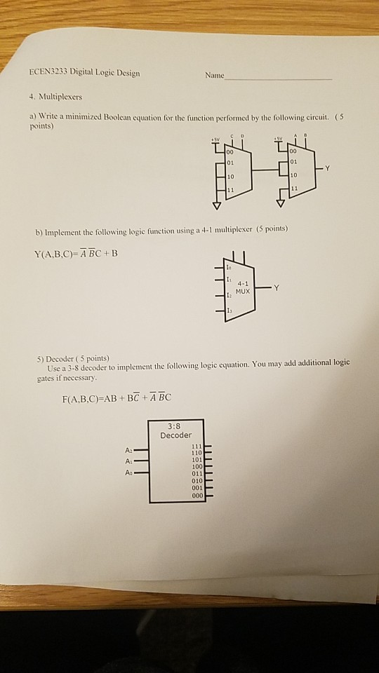 Solved Ecen3233 Digital Logic Design 4 Multiplexers A 4693