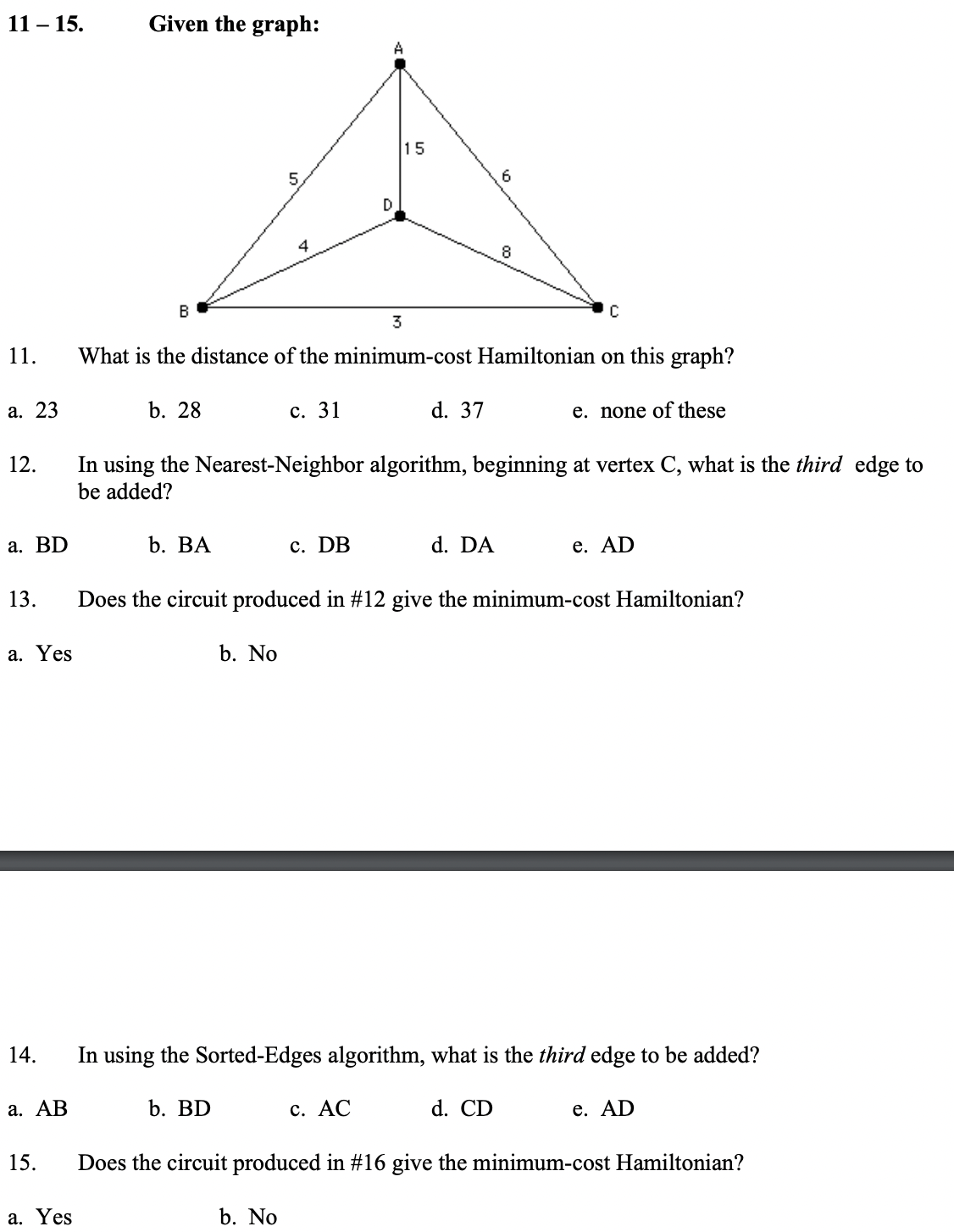 Solved 11 - 15. Given the graph: 11. What is the distance of | Chegg.com