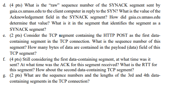 d. (4 pts) What is the "raw" sequence number of the | Chegg.com