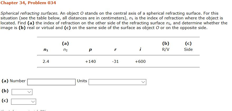 Solved Chapter 34, Problem 034 Spherical refracting | Chegg.com