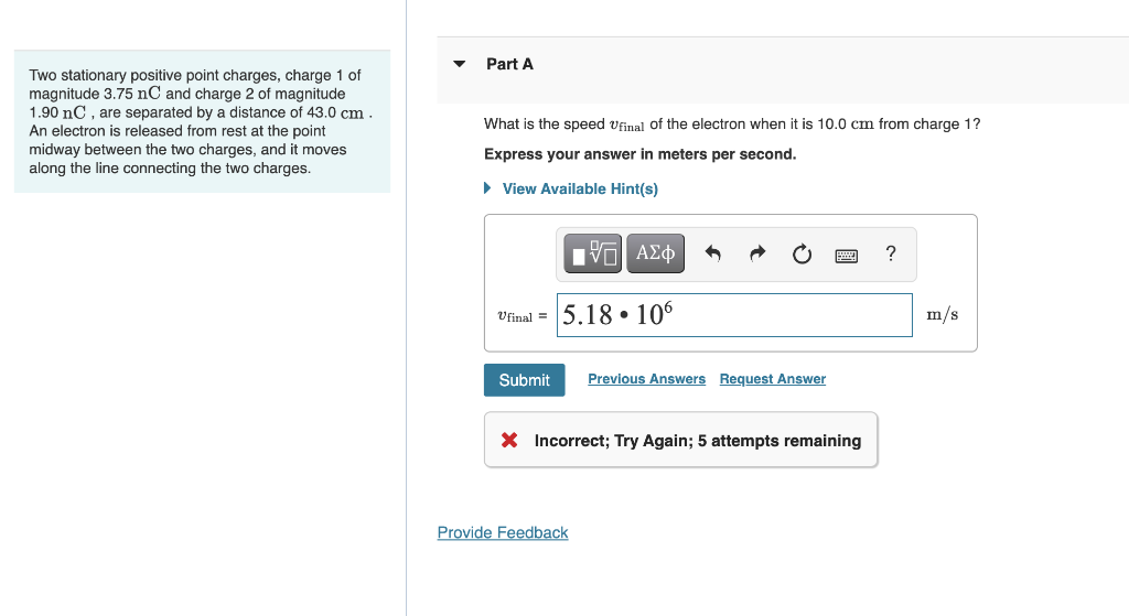 Solved Part A Two stationary positive point charges, charge | Chegg.com