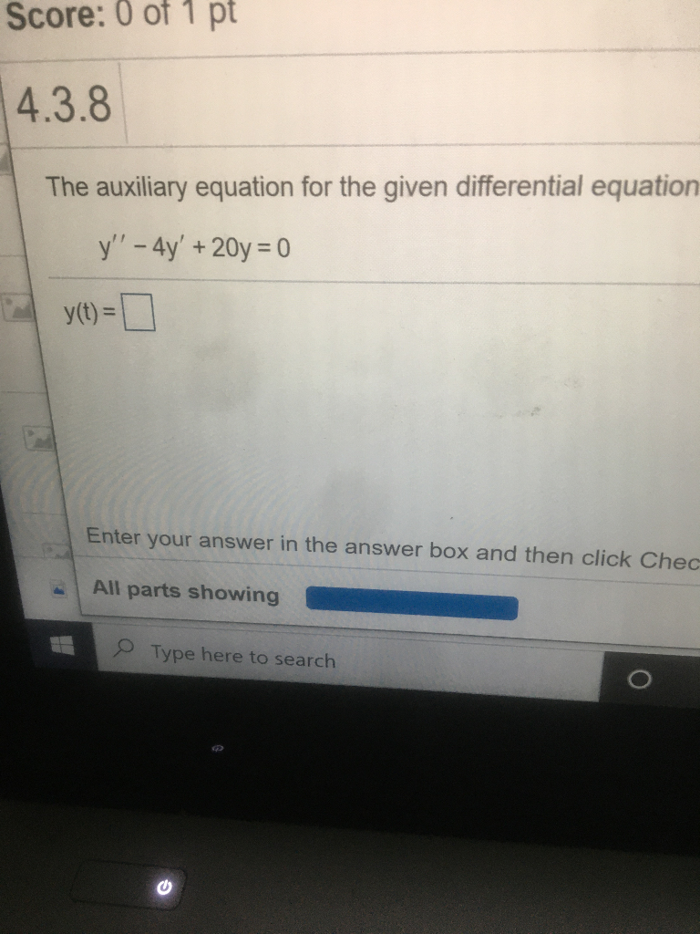 Solved Score: 0 of 1 pt 14.3.8 The auxiliary equation for | Chegg.com