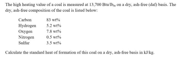 Solved The high heating value of a coal is measured at | Chegg.com