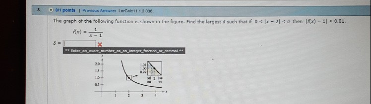 Solved 8. o/1 polnts I Previous Answers LarCalc11 1.2.036. | Chegg.com
