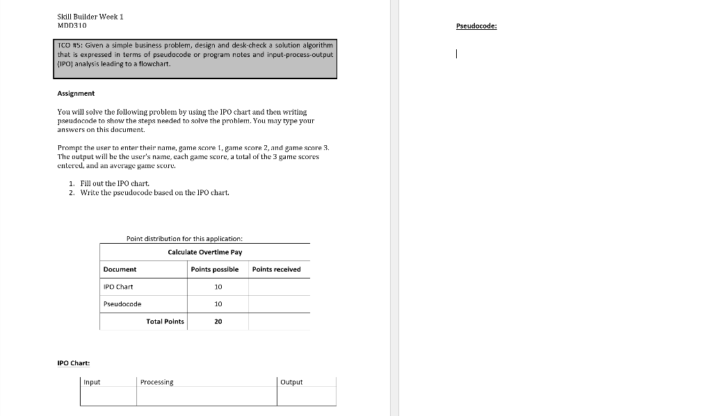 Solved Skill Builder Week 1 MDD310 Pseudocode: TCO #5: Given | Chegg.com