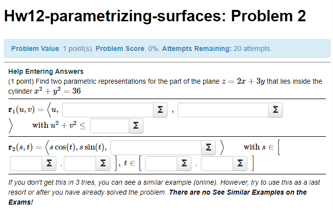 Solved Hw12-parametrizing-surfaces: Problem 2 Problem Value: | Chegg.com