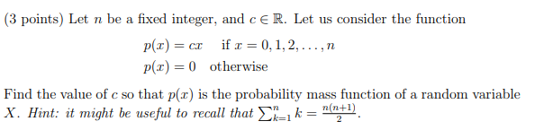 Solved 3 Points Let N Be A Fixed Integer And C∈r Let Us 