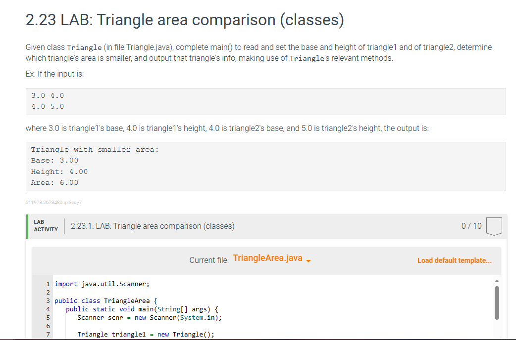 Solved Given class Triangle (in file Triangle.java), | Chegg.com