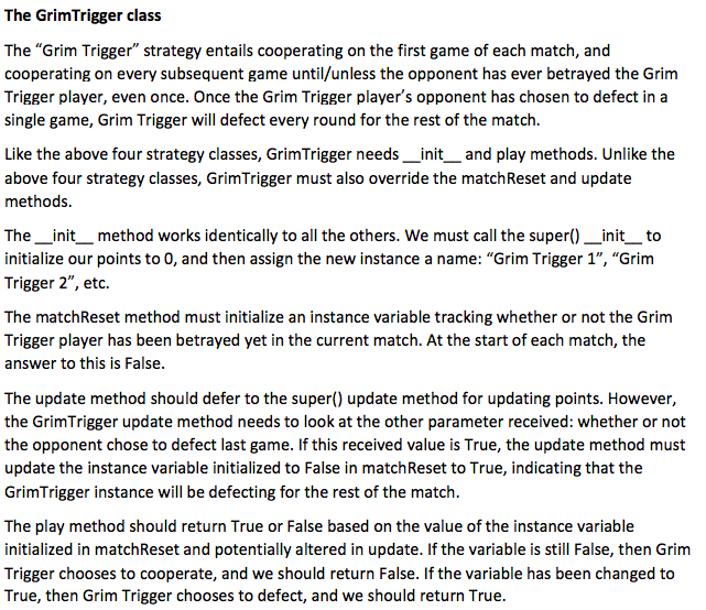 My task is to implement the Grim-trigger class as | Chegg.com