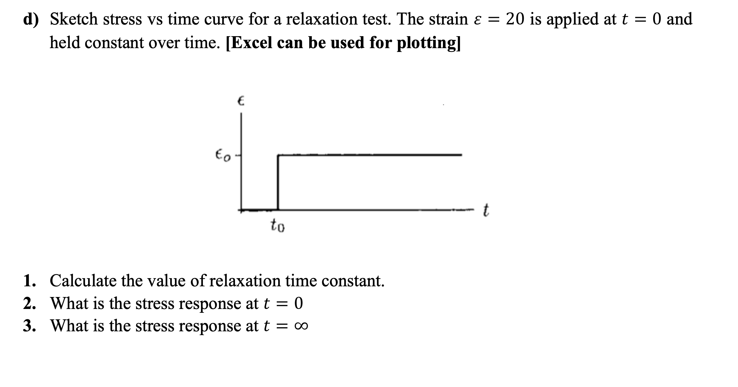 Solved d) ﻿Sketch stress vs time curve for a relaxation | Chegg.com