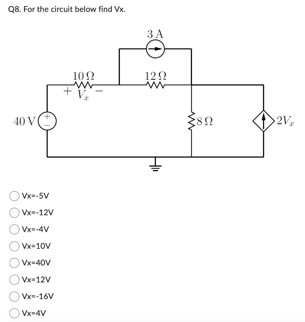 Solved Q8. For the circuit below find Vx. | Chegg.com