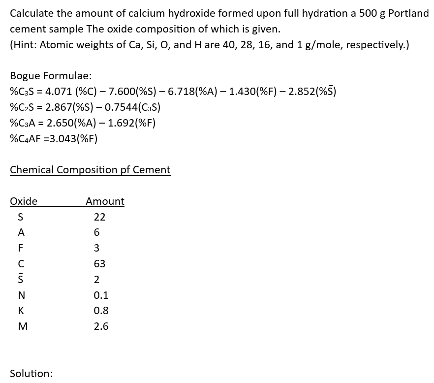 Solved Calculate the amount of calcium hydroxide formed upon | Chegg.com