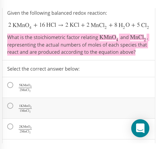 Solved Given the following balanced redox reaction: 2 KMnO4 | Chegg.com