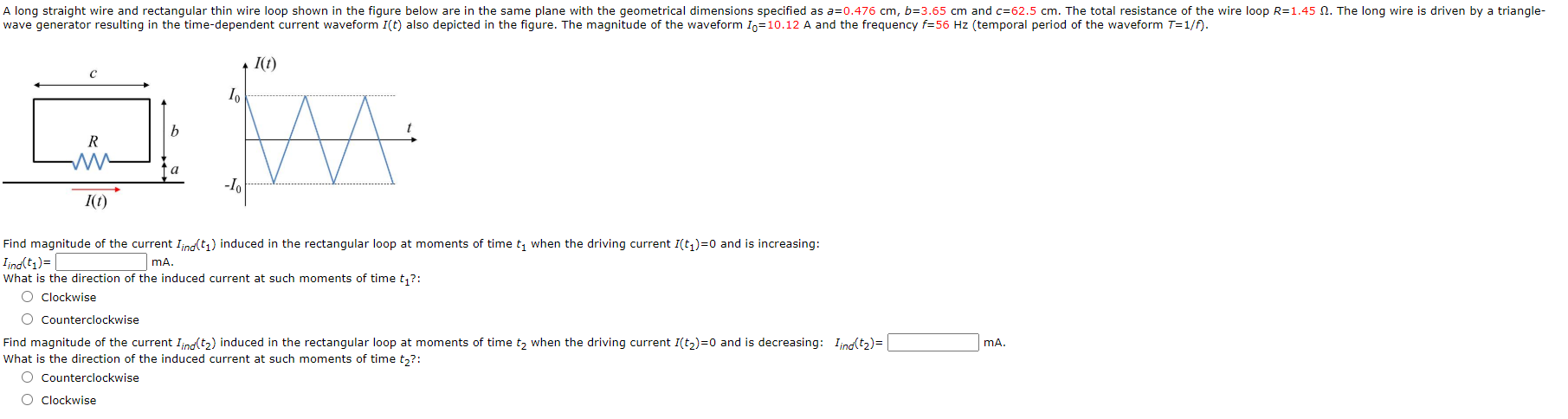 Solved A long straight wire and rectangular thin wire loop | Chegg.com