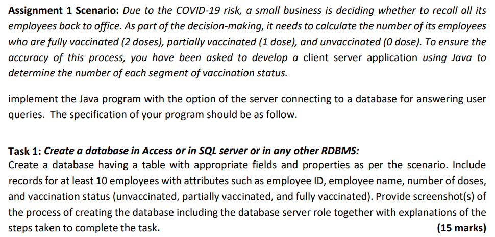 Solved Assignment 1 Scenario: Due to the COVID-19 risk, a | Chegg.com
