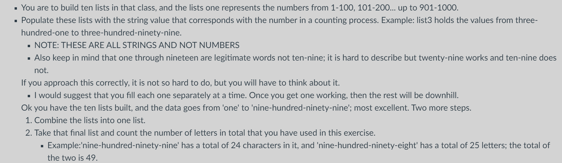 Solved - You are to build ten lists in that class, and the | Chegg.com