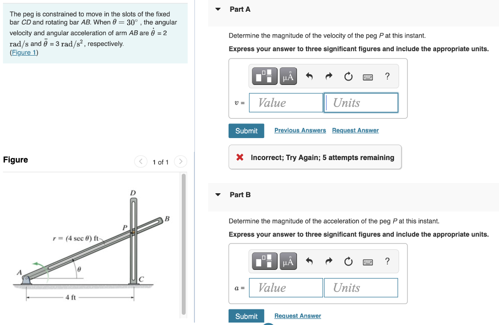 Solved Part A The peg is constrained to move in the slots of | Chegg.com