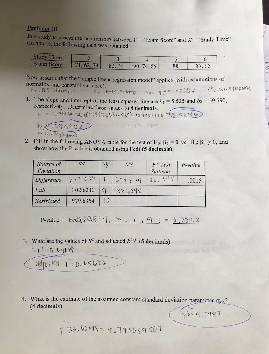 Solved Problem III In a study to assess the relationship | Chegg.com