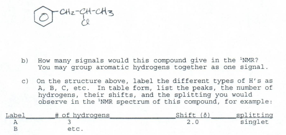 Solved b) How many signals would this compound give in the | Chegg.com