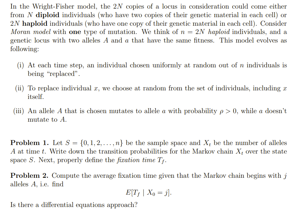 Solved In the Wright-Fisher model, the 2N copies of a locus | Chegg.com
