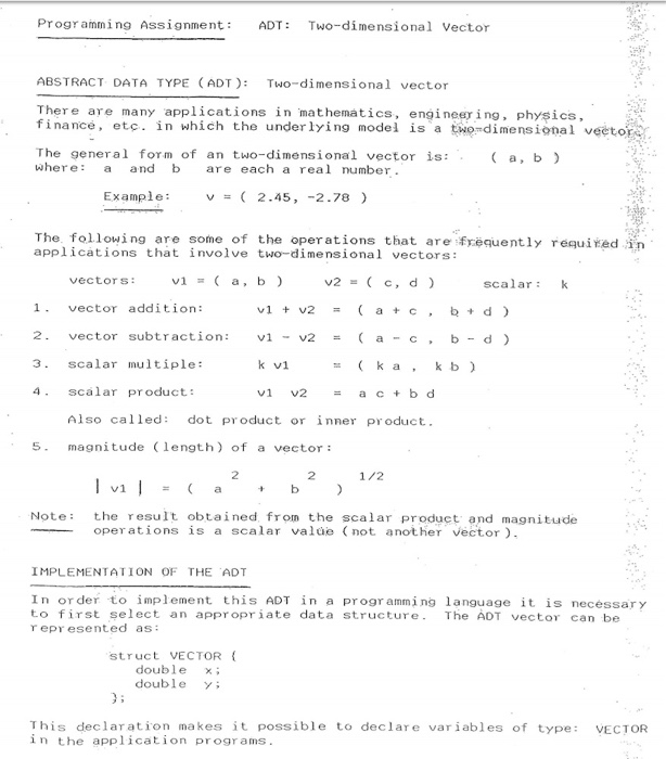 Solved Progr Amming Assignment Adt Two Dimensional Vector 