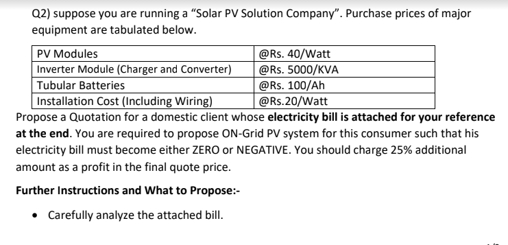 Solved Q2) suppose you are running a "Solar PV Solution | Chegg.com