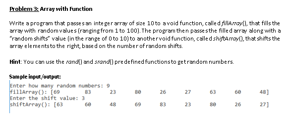 Solved Problem 3 Array With Function Write A Program That 3165