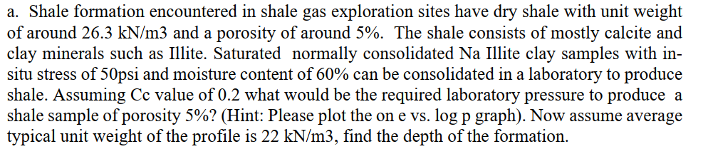 Solved a. Shale formation encountered in shale gas | Chegg.com