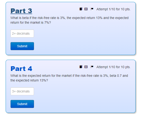 Solved Intro Use the expected return-beta equation from the | Chegg.com