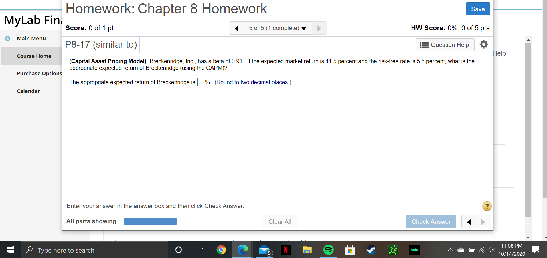 Solved Homework Chapter 8 Homework Save Mylab Fin Score 0