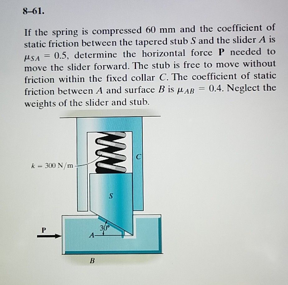 Solved 8-61. If the spring is compressed 60 mm and the | Chegg.com