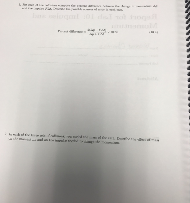 Solved 1 For Each Of The Collisions Compute The Percent 