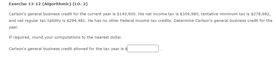 Solved Exercise 13-12 (Algorithmic) (LO. 2) Carlson's | Chegg.com