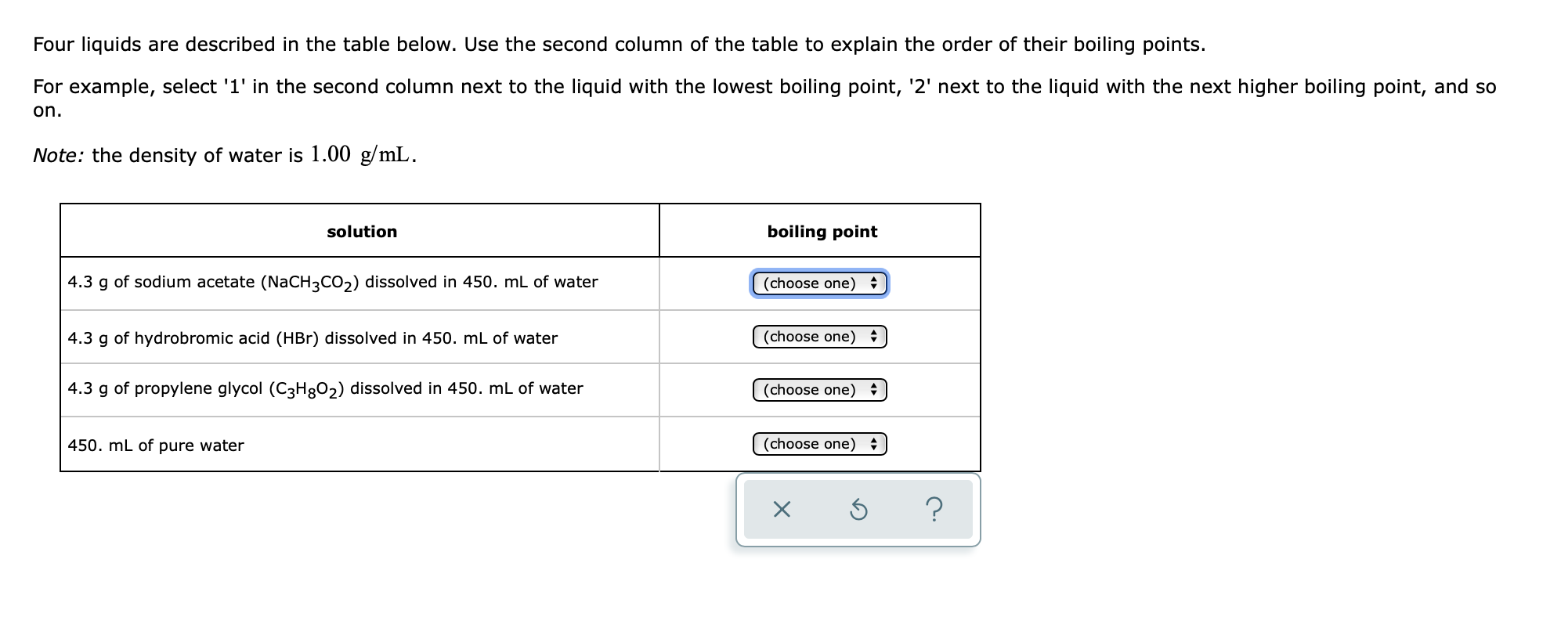 Solved Four liquids are described in the table below. Use | Chegg.com