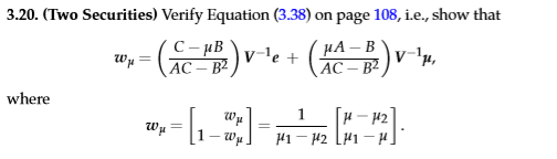 3.20. (Two Securities) Verify Equation (3.38) on page | Chegg.com