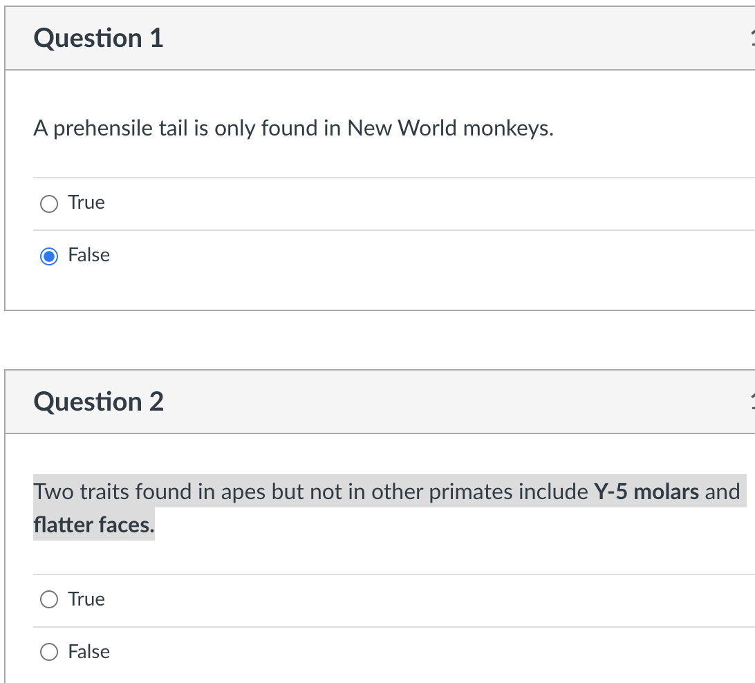 Solved Question 1 A prehensile tail is only found in New | Chegg.com